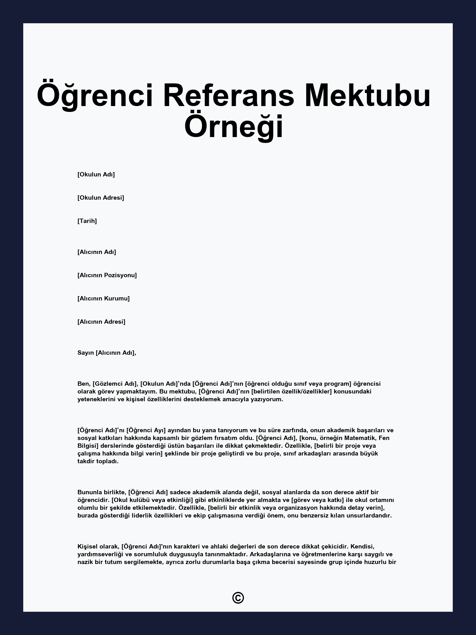 Öğrenci Referans Mektubu Örneği